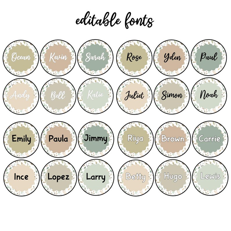 Printable Botanical Student Name Labels, Round Cubbies Labels, Boho ...