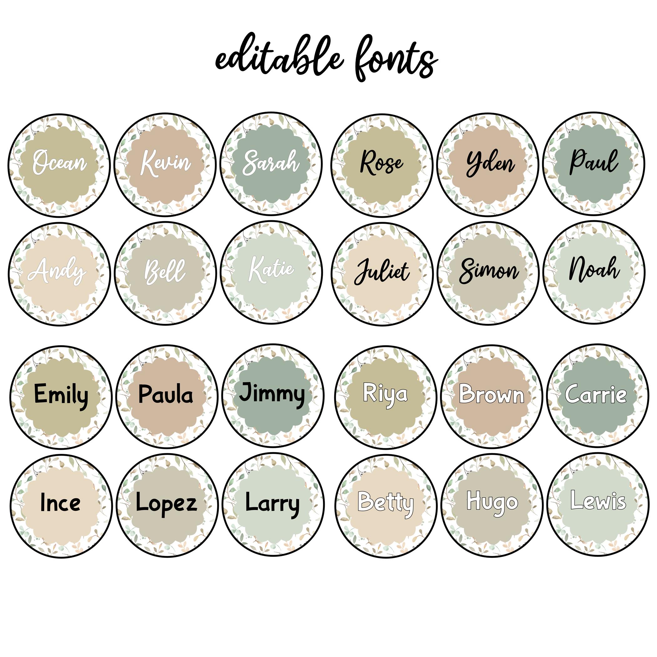 Printable Botanical Student Name Labels, Round Cubbies Labels, Boho ...