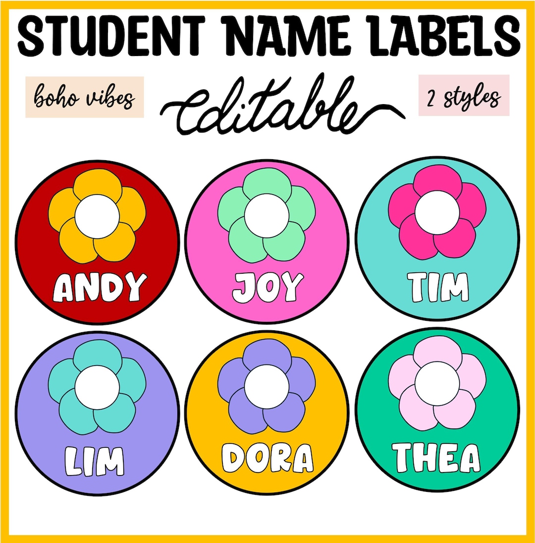 Printable Bright Colors Floral Student Name Tags, Colorful Student Name ...