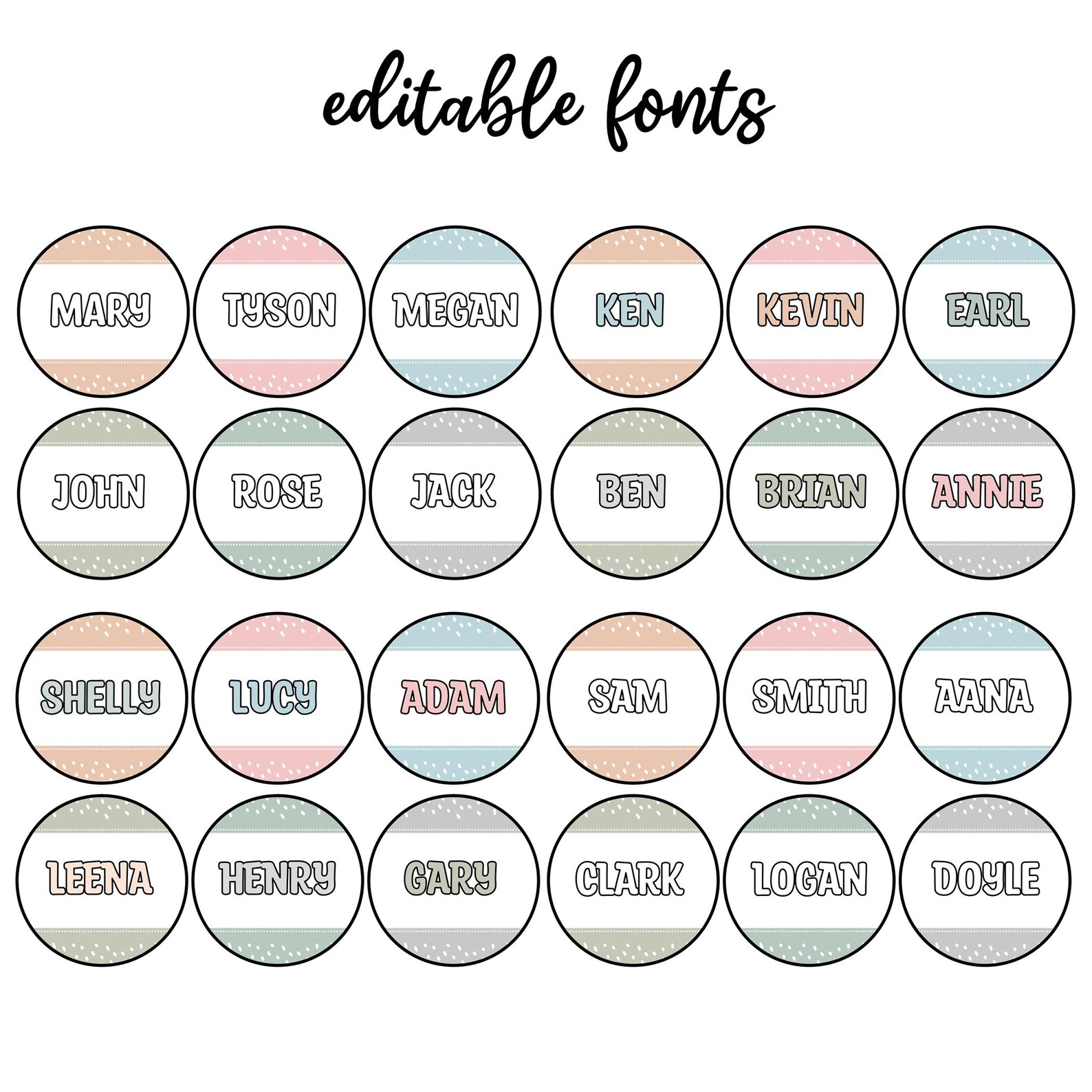 Printable Boho Neutral Spotty Round Student Name Labels, Circle Name ...