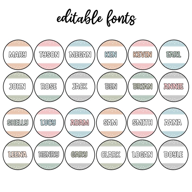 Printable Boho Neutral Spotty Round Student Name Labels, Circle Name ...