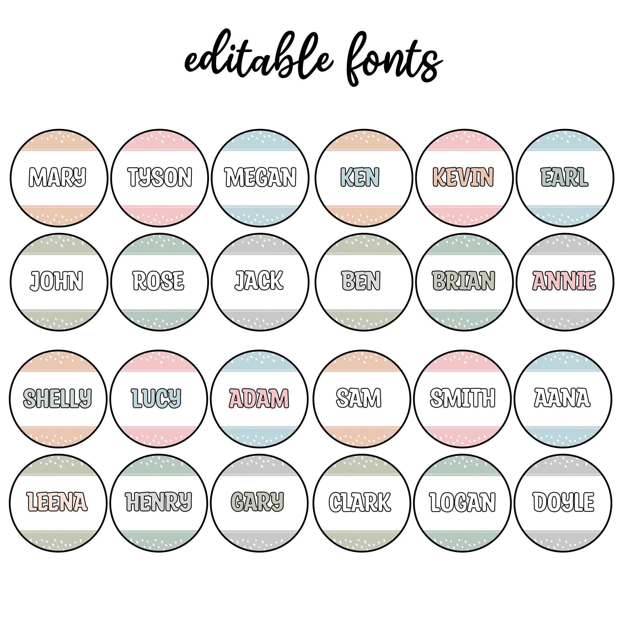 Printable Boho Neutral Spotty Round Student Name Labels, Circle Name ...