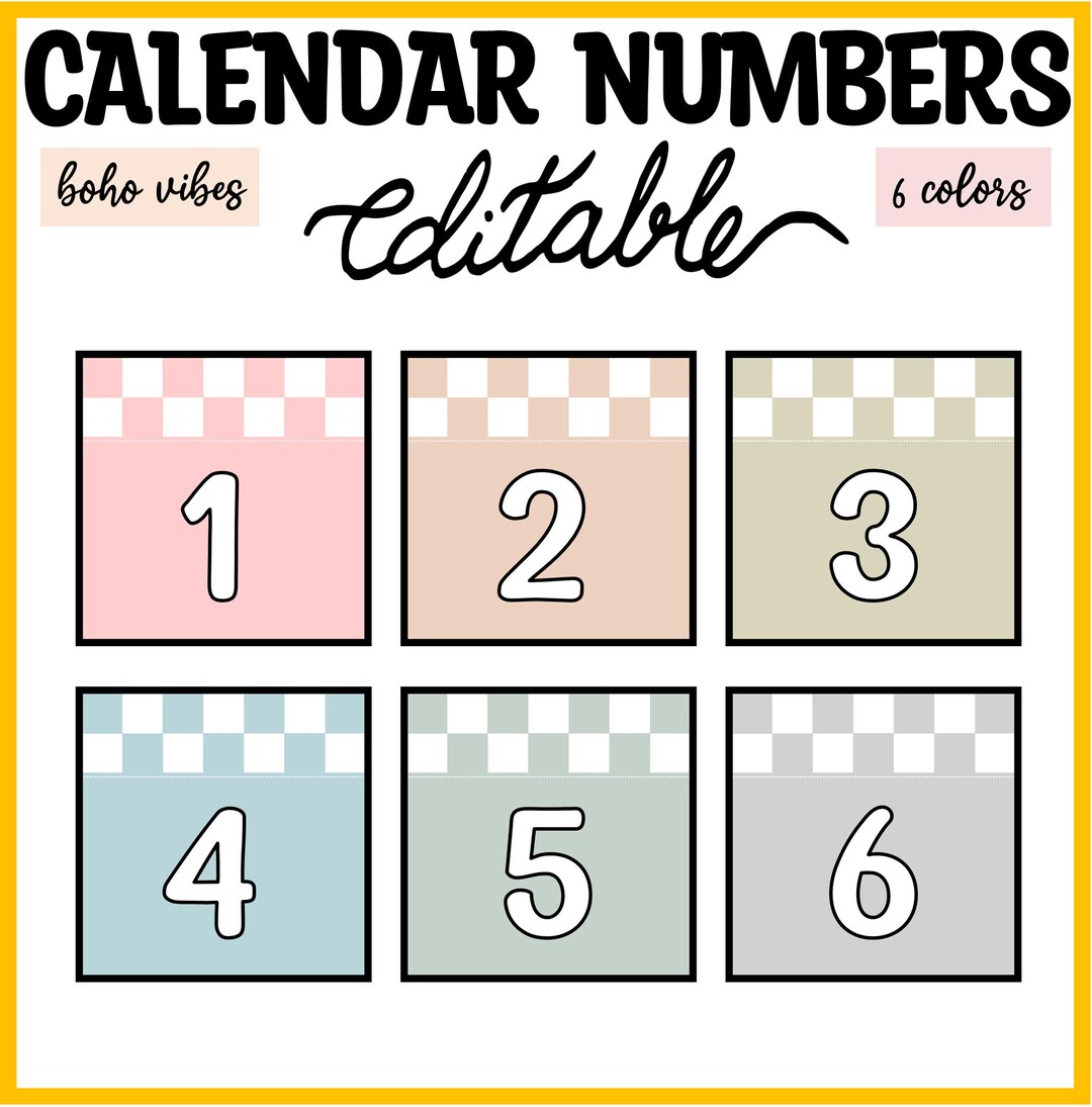 Printable Boho Checkered Calendar Numbers, Number Labels, Number Spots ...