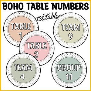 Back to School Printable Boho Spotty Table, Team and Group Numbers ...