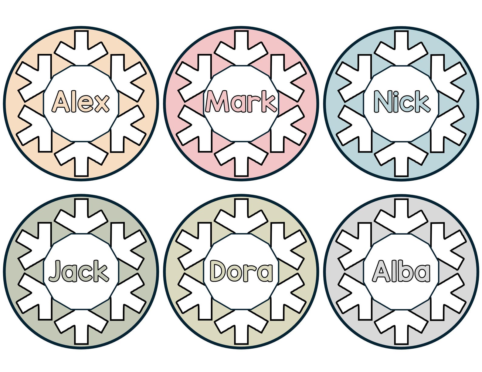 Back to School Winter Name Labels, Winter Round Name Plates, Editable ...