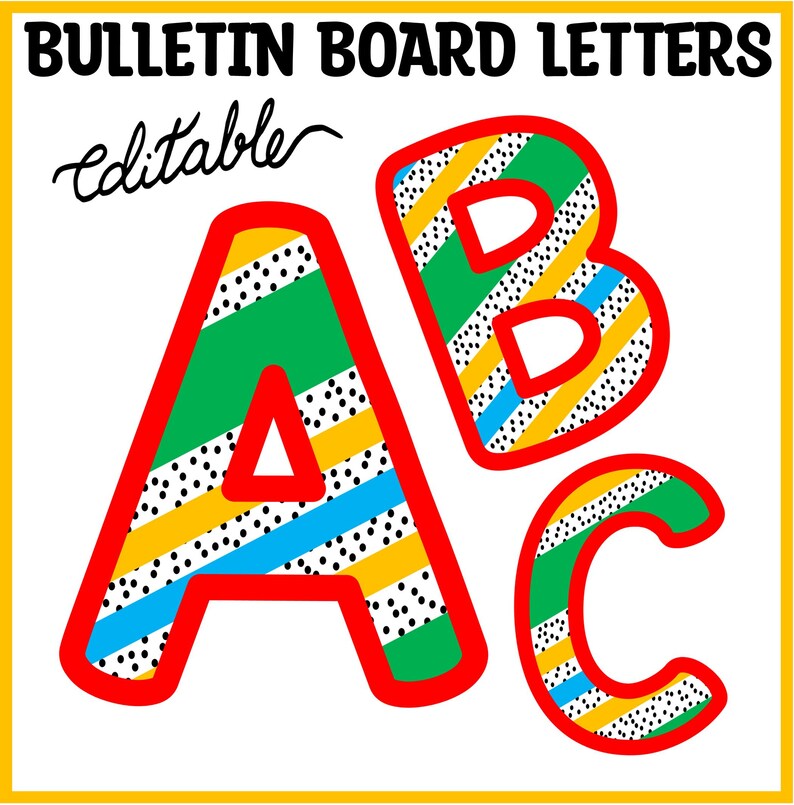 Printable Bright Bulletin Board Letters, Editable Large Alphabet ...