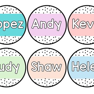 Printable Bright Colors Spotty Student Name Tags, Editable Circular ...