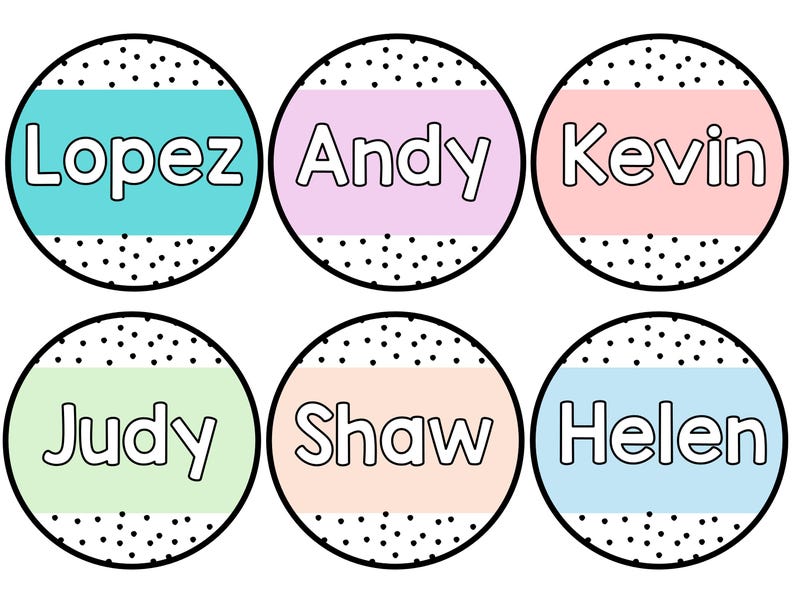 Printable Bright Colors Spotty Student Name Tags, Editable Circular ...
