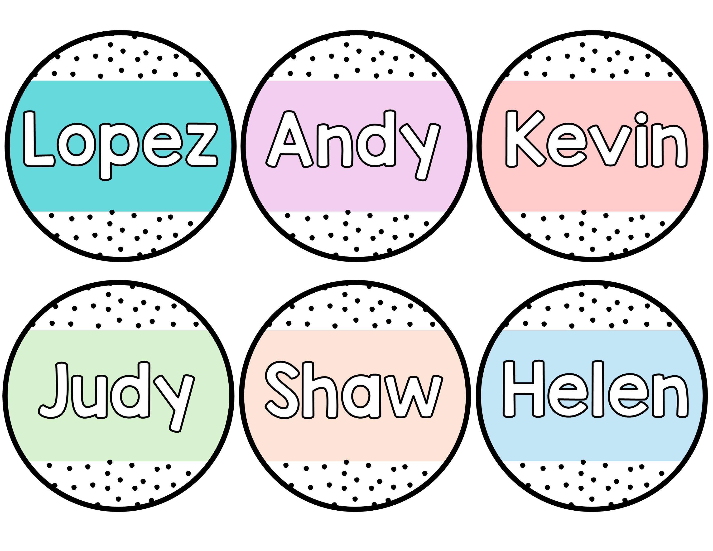 Printable Bright Colors Spotty Student Name Tags, Editable Circular ...