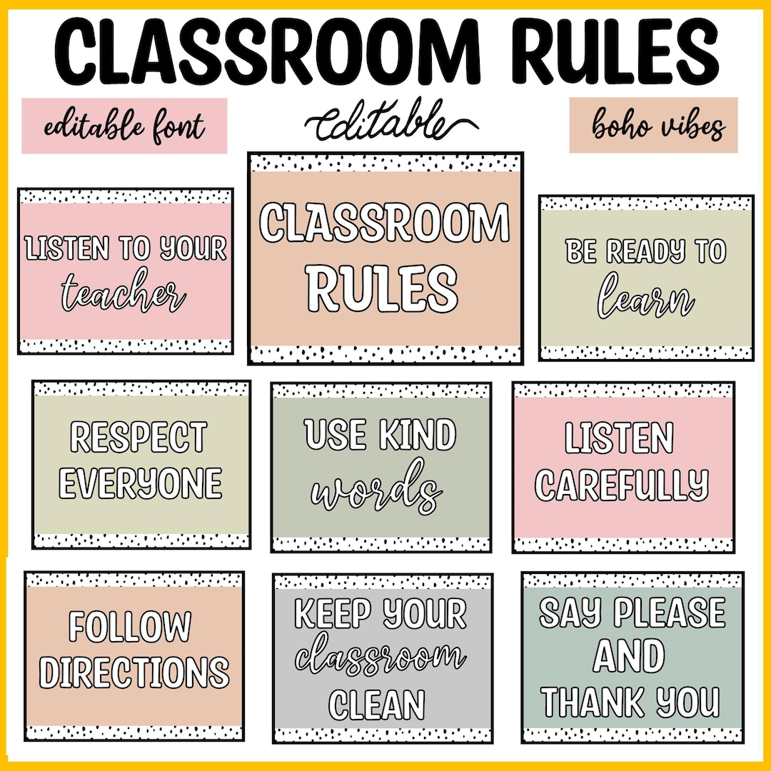 Printable Boho Neutral Spotty Classroom Rules, Editable Classroom Rules ...