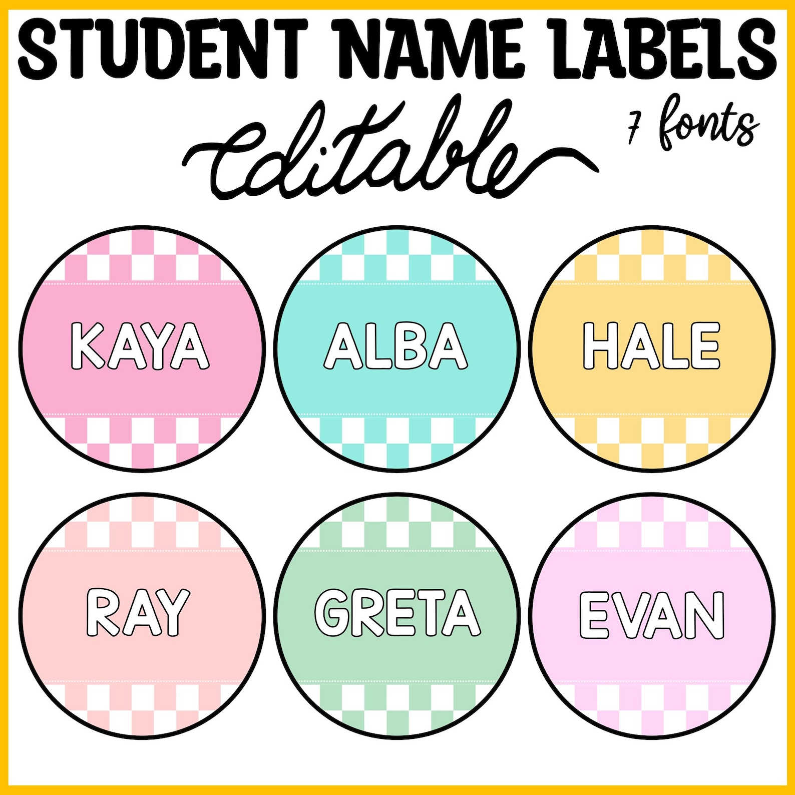 Boho Checkered Classic Student Name Labels,bright Colors Classroom ...