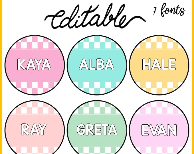 Back to School Round Name Tags, Printable Bright Student Name Tags ...