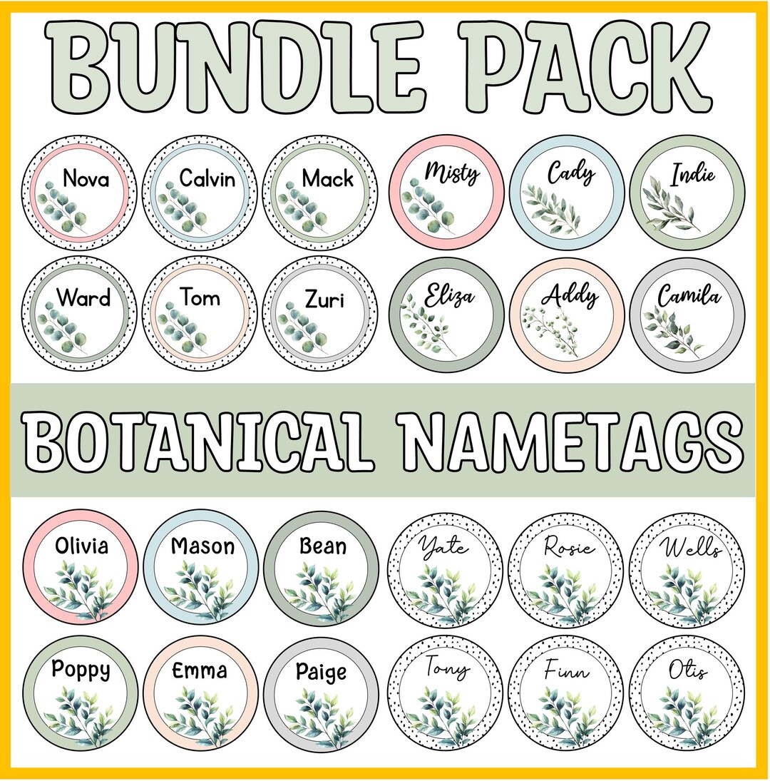 Boho Neutral Spotty Spring Botanical Student Name Labels, Spring ...