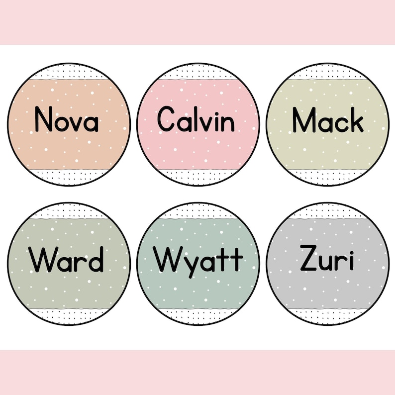 Printable Boho Neutral Dotty Student Name Labels, Editable Round Name ...