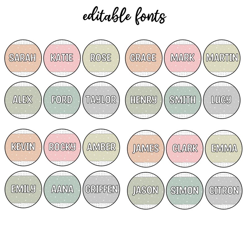 Printable Boho Neutral Dotty Student Name Labels, Editable Round Name ...