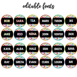 Printable Black and Bright Spotty Stars Student Name Labels, Circle ...