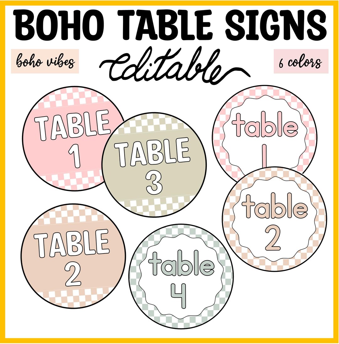 Back to School Printable Boho Checkered Classroom Table, Team and Group ...