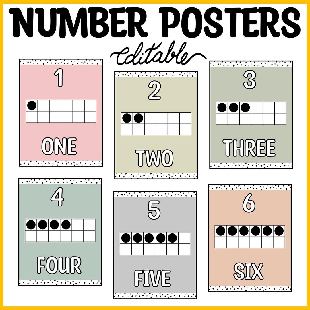 Printable Boho Neutral Spotty Number Posters, Classroom Numbers Wall ...