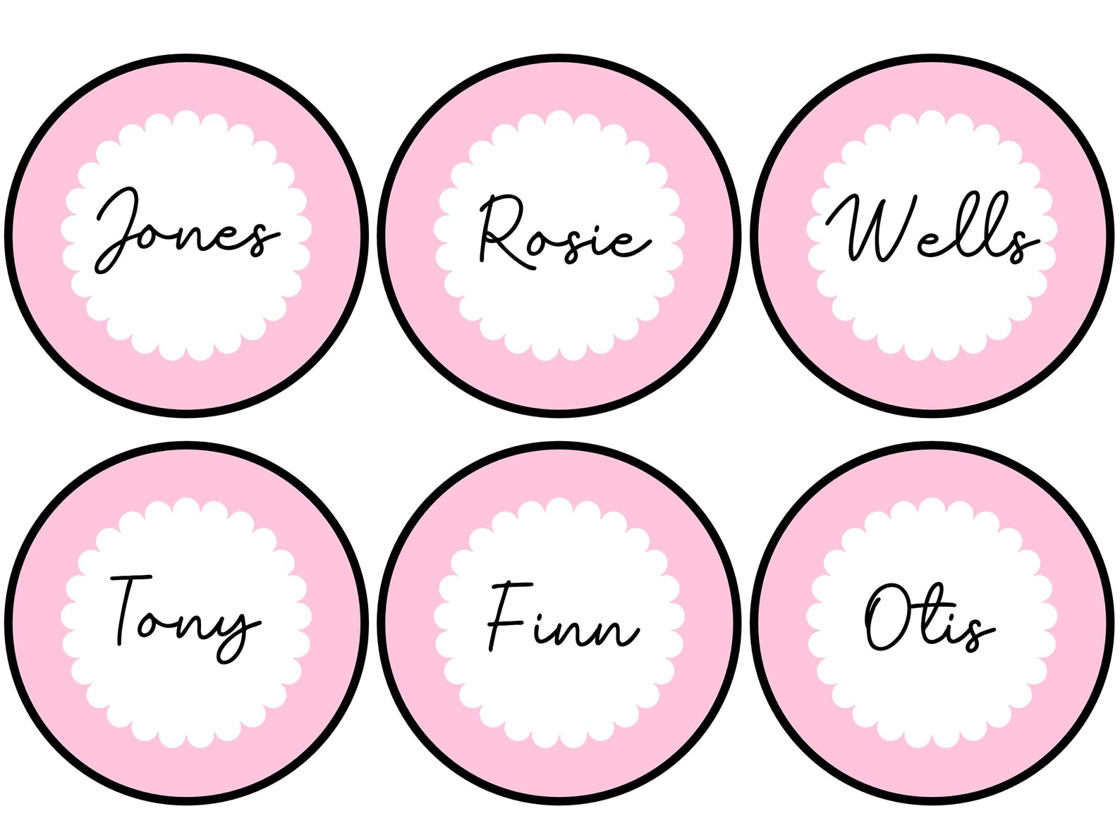 Printable Pink Student Name Labels, Circle Name Plates, Cubby Tags ...
