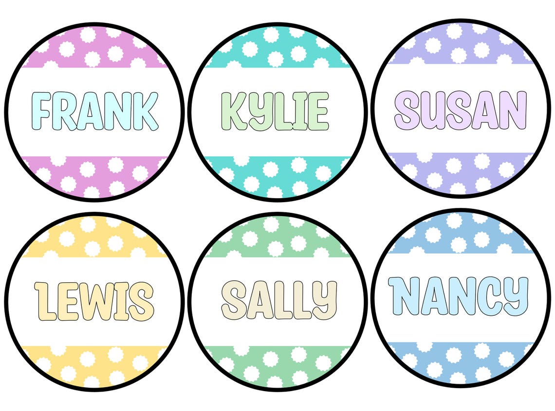Back to School Round Name Tags, Printable Bright Student Name Tags ...