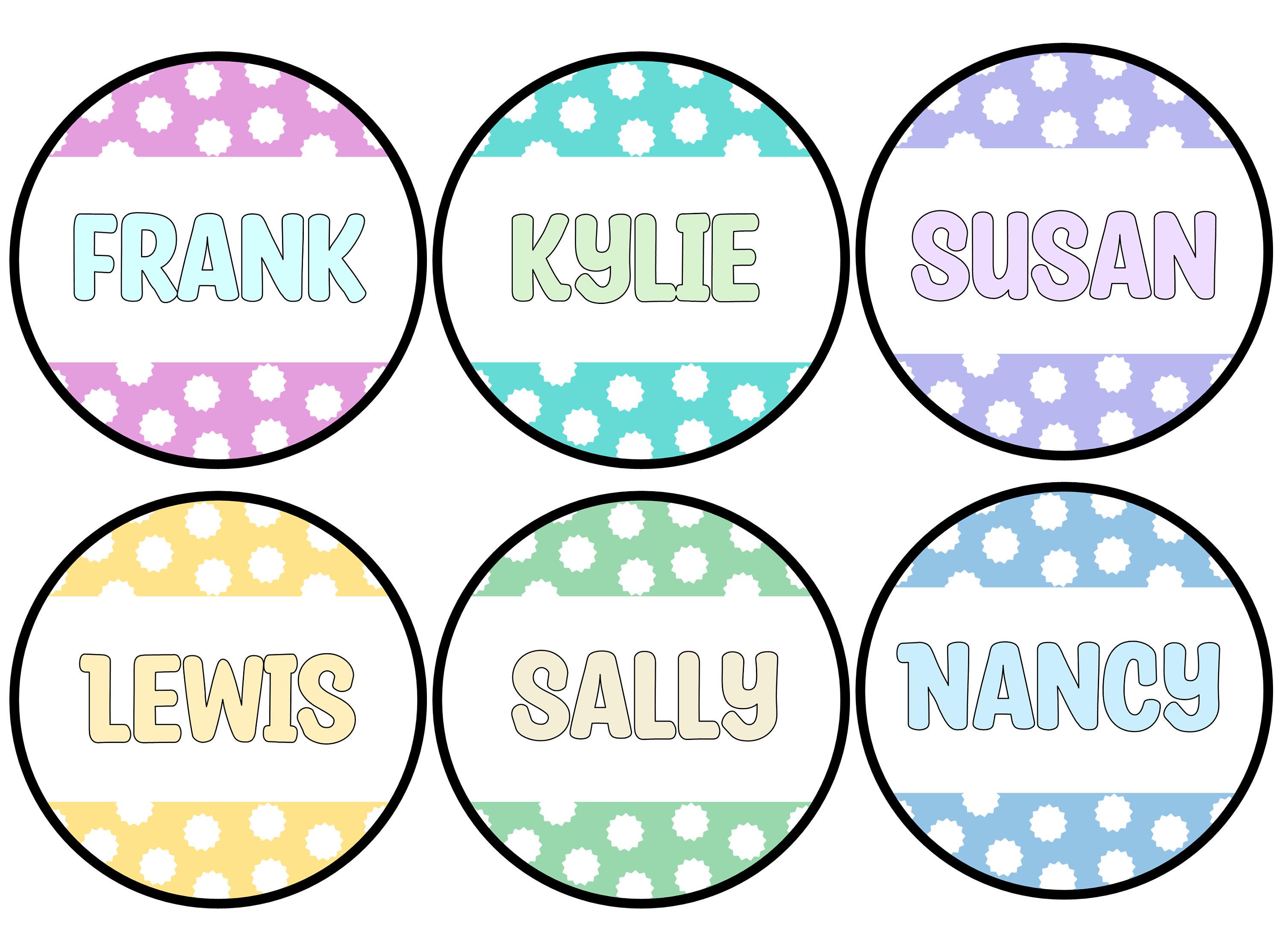 Back to School Round Name Tags, Printable Bright Student Name Tags ...