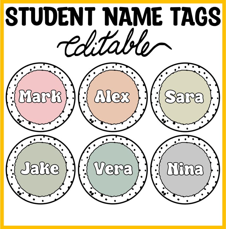 Printable Boho Neutral Spotty Student Name Labels, Back to School Kids ...
