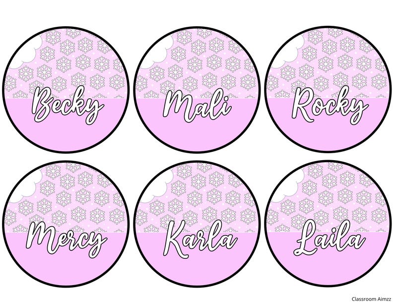 Pink Theme Snowflakes Student Name Labels, Pink Winter Classroom Labels ...