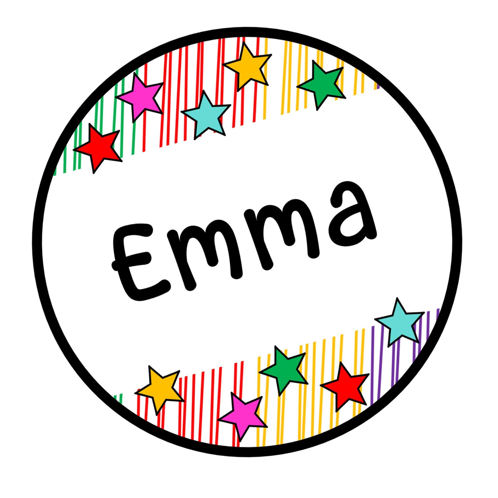 Printable Bright Stars Round Student Name Labels, Colorful Classroom ...