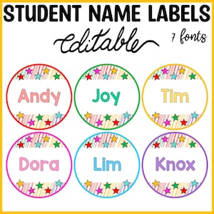 Printable Bright Stars Round Student Name Labels, Colorful Classroom ...