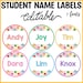 Back to School Round Name Tags, Printable Bright Student Name Tags ...