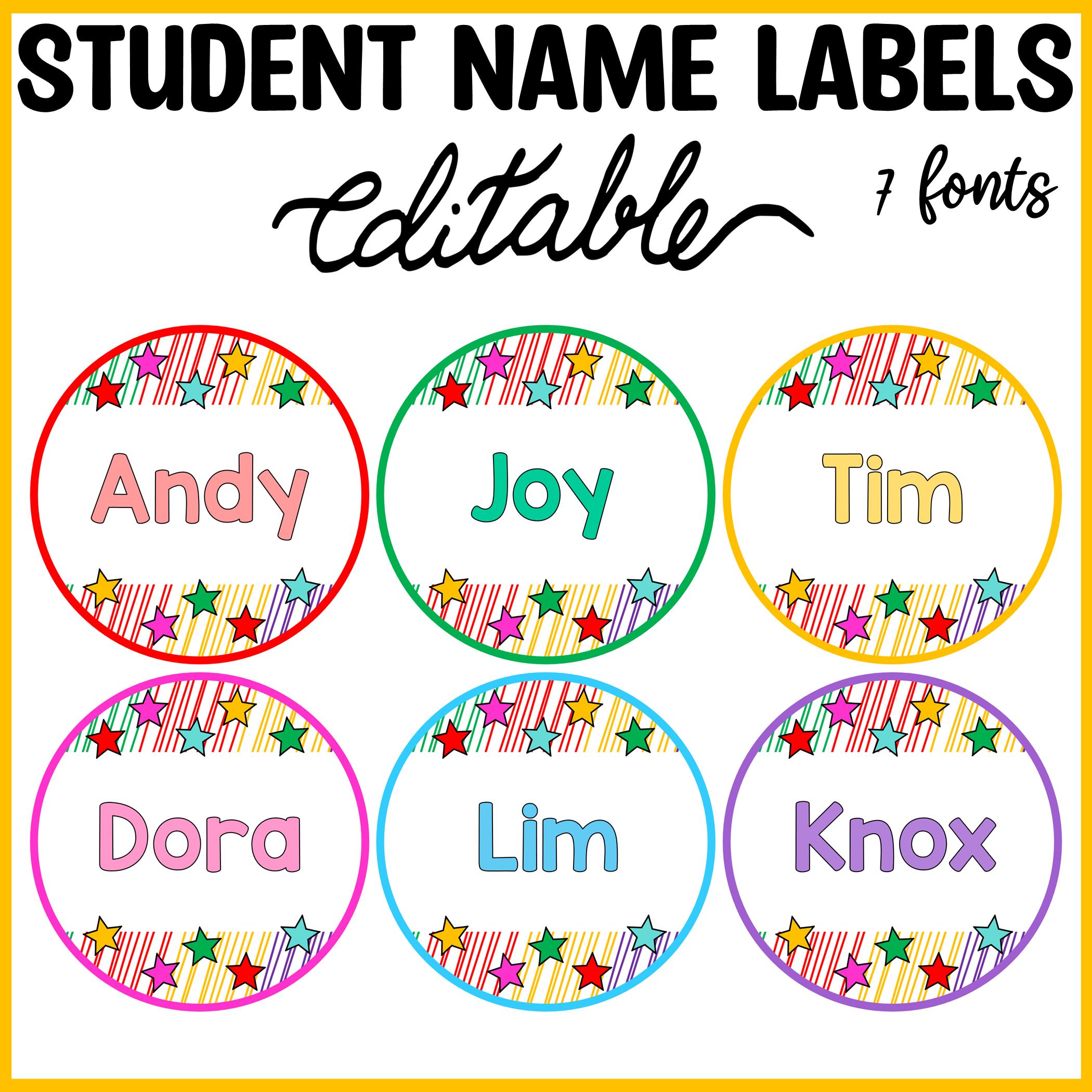 Printable Bright Stars Round Student Name Labels, Colorful Classroom ...