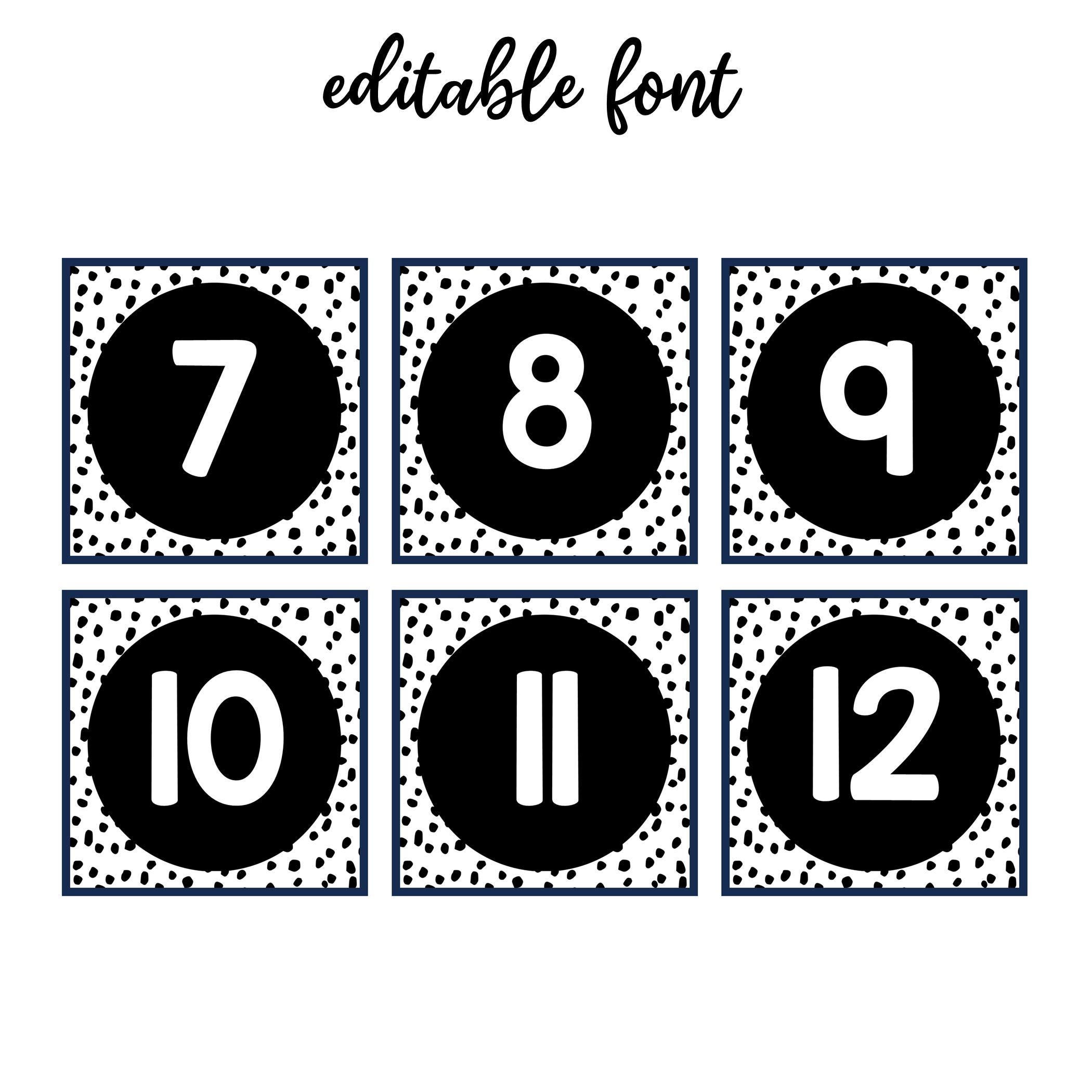 Printable Black and White Number Labels, Classroom Calendar Numbers ...