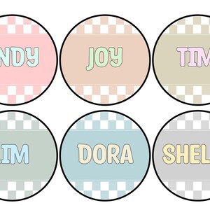Back to School Round Boho Neutral Checkered Classic Student Name Labels ...