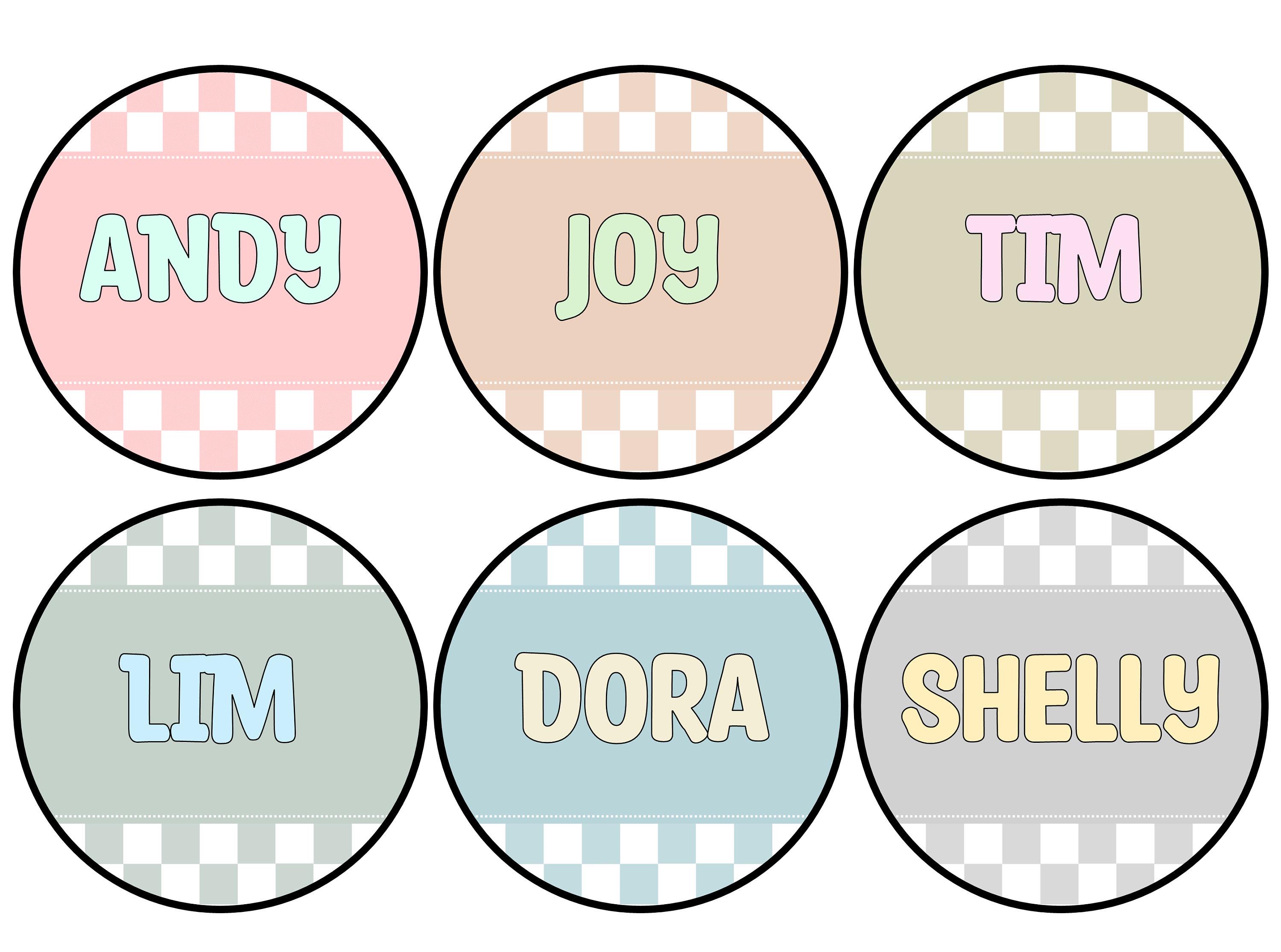 Back to School Round Boho Neutral Checkered Classic Student Name Labels ...