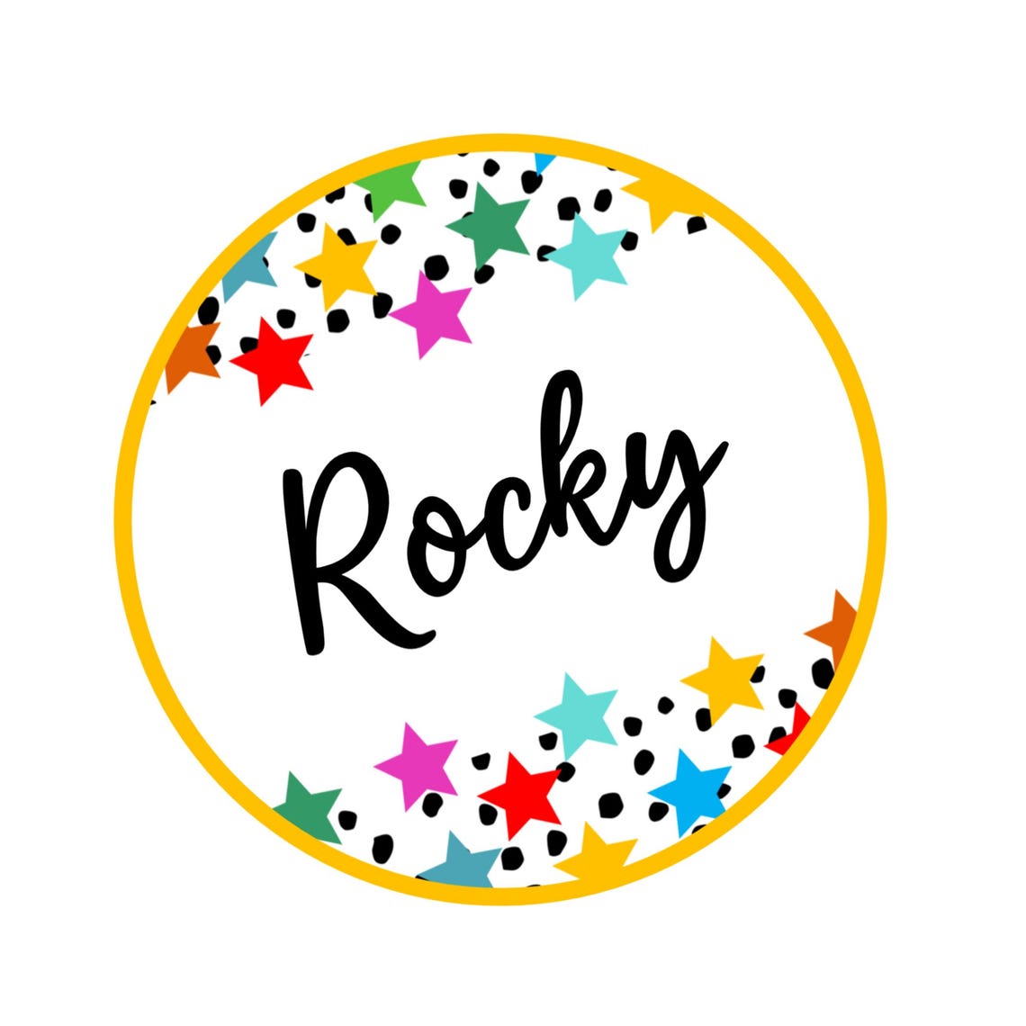 Printable Spotty Bright Stars Student Name Labels, Colorful Stars ...