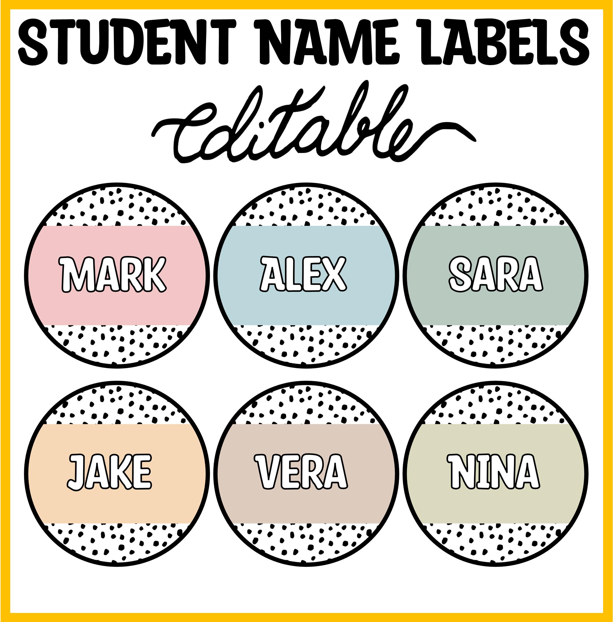 Printable Boho Spotty Neutral Student Name Labels, Round Student Name ...