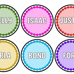 Printable Bright Round Student Name Labels, Circle Name Badges, Name ...