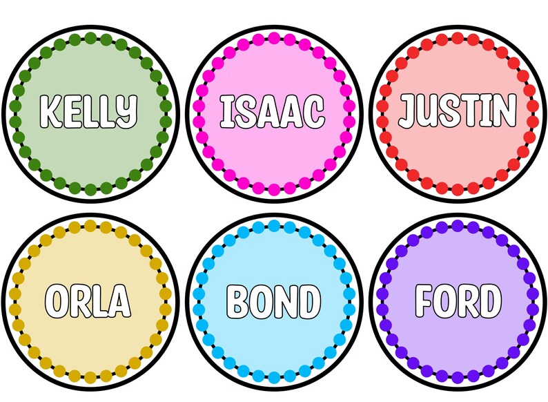 Printable Bright Round Student Name Labels, Circle Name Badges, Name ...