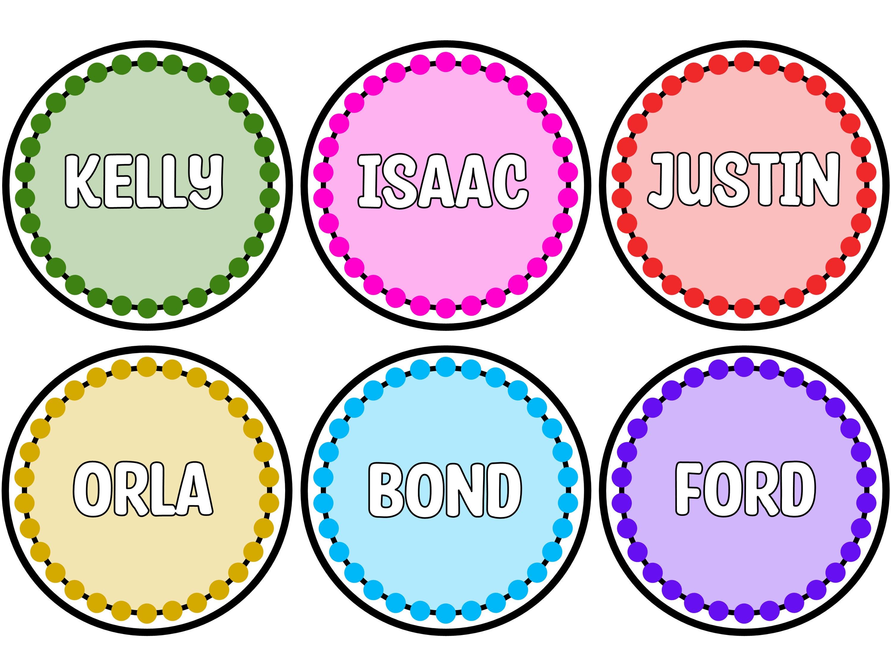 Printable Bright Round Student Name Labels, Circle Name Badges, Name ...