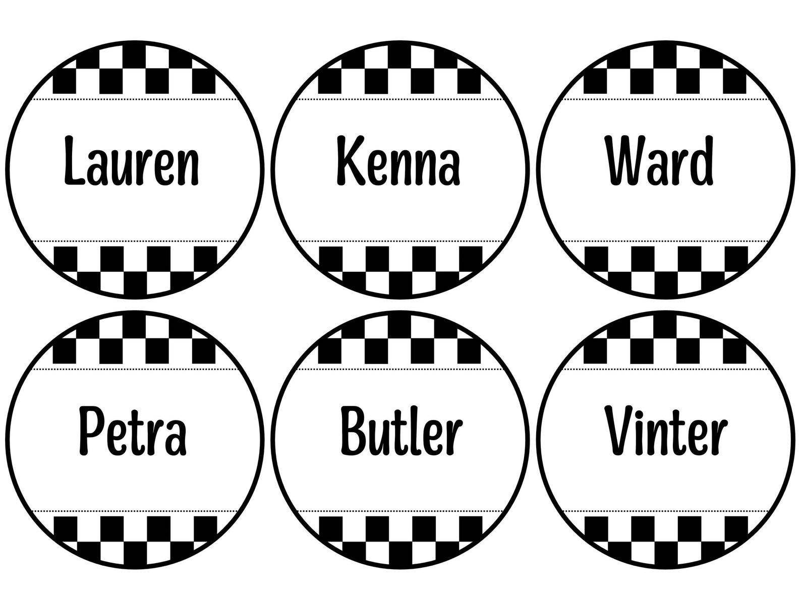 Printable Black and White Student Checkered Name Labels, Editable Name ...