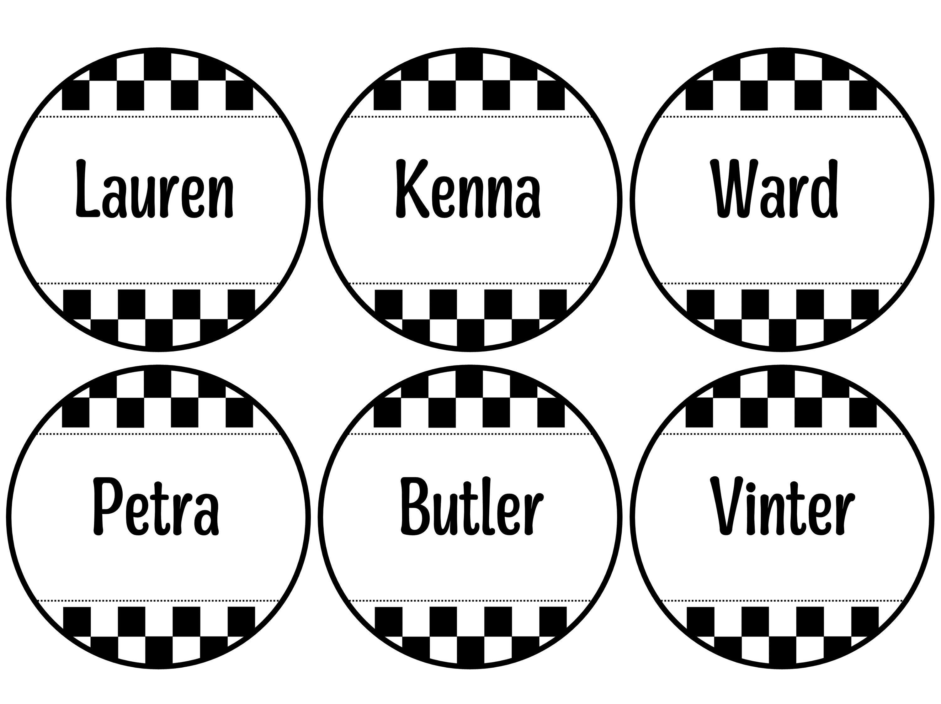 Printable Black and White Student Checkered Name Labels, Editable Name ...