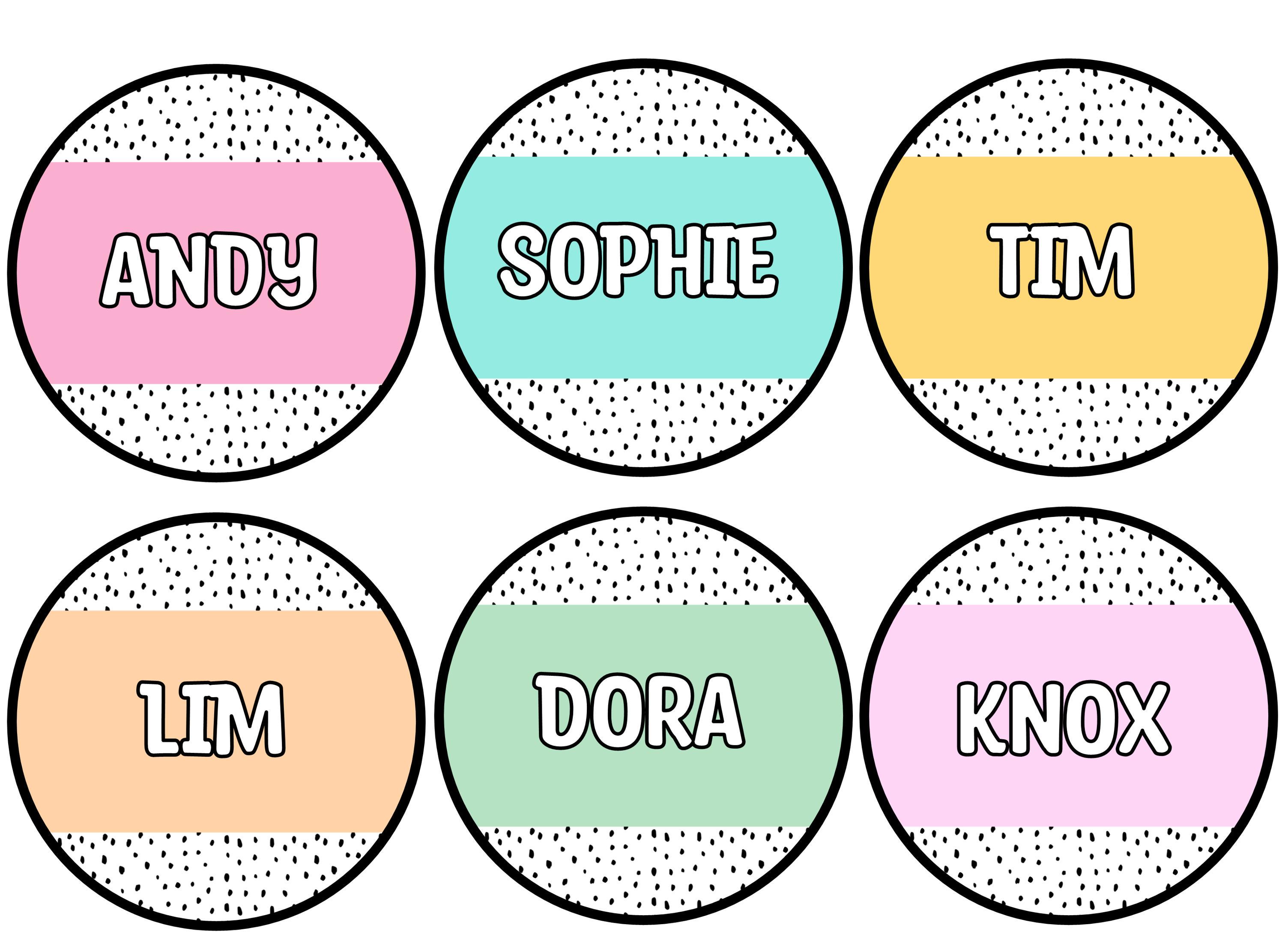Printable Bright Spotty Student Name Labels, Editable Round Student ...