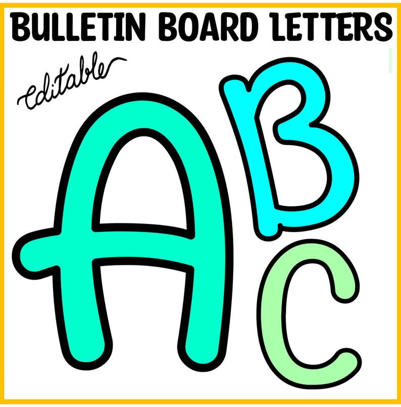 Printable Blue and Green Bulletin Board Letters, Editable Bright ...