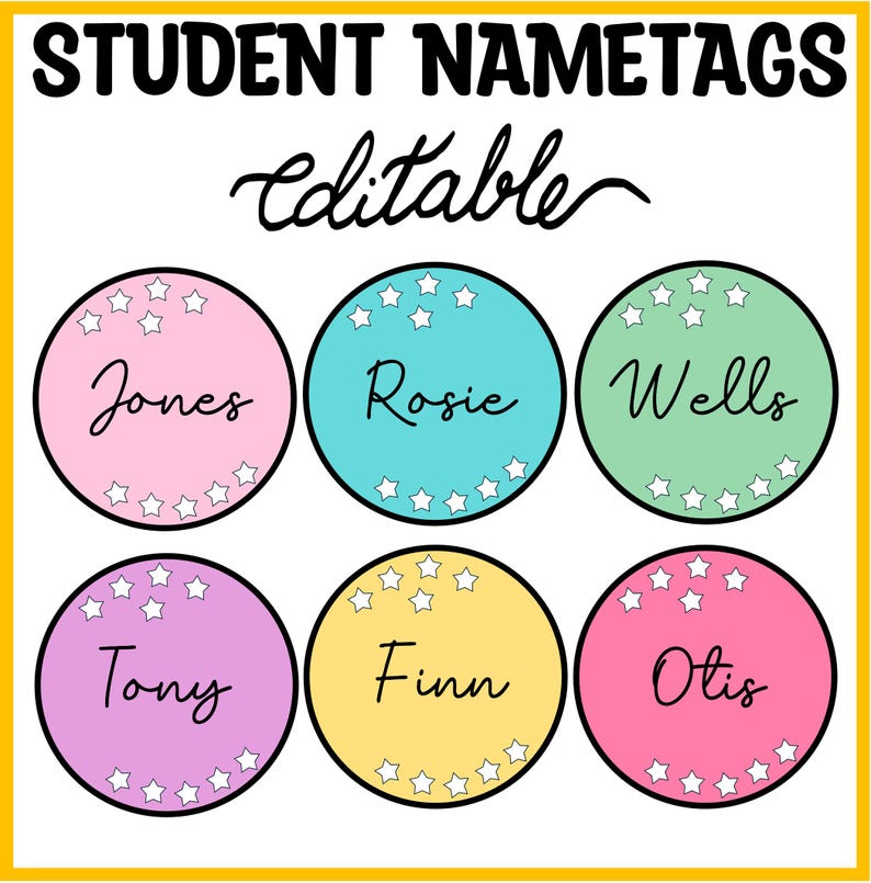 Back to School Printable Stars Student Name Labels, Bright Classroom ...