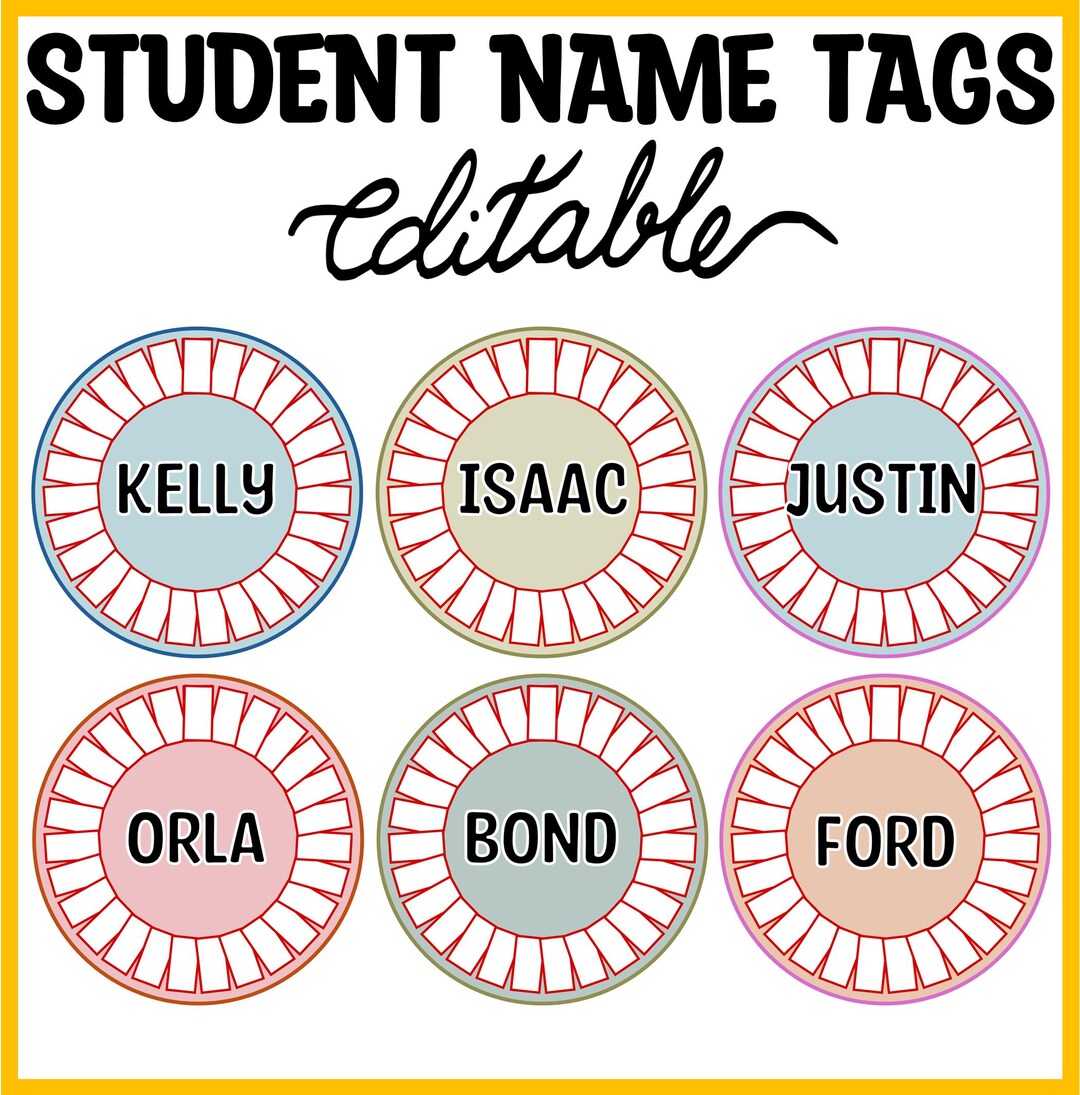 Printable Round Name Plates, Student Name Cards. Editable Boho Neutral ...