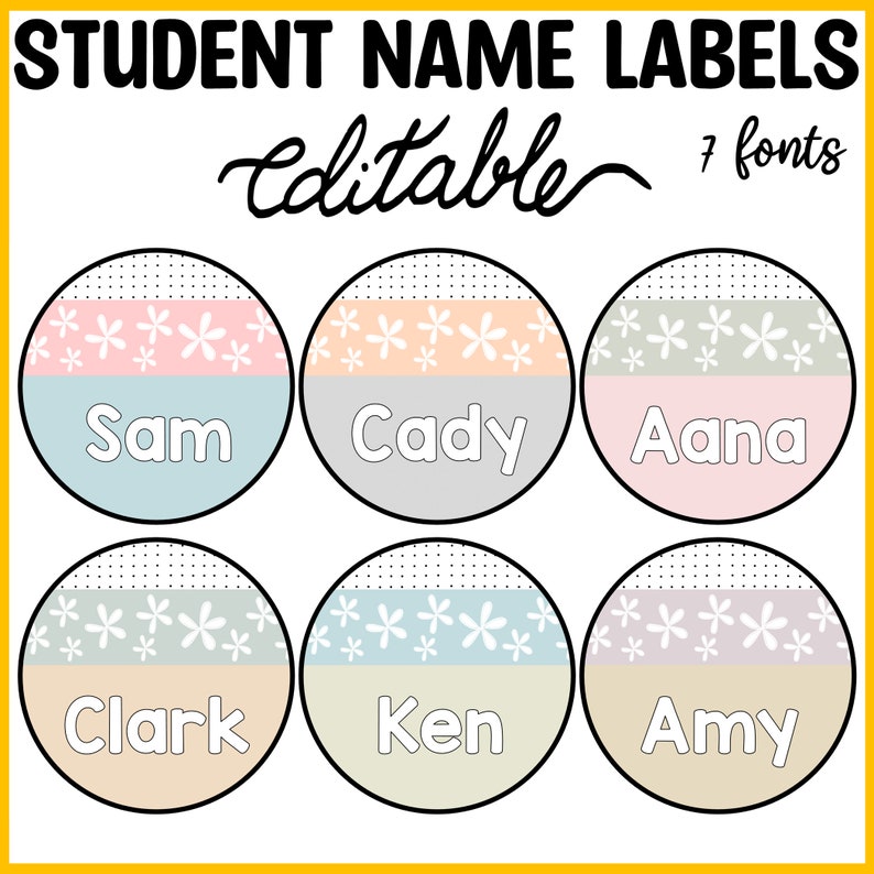 Printable Boho Dotty Floral Student Name Labels, Neutral Classroom ...