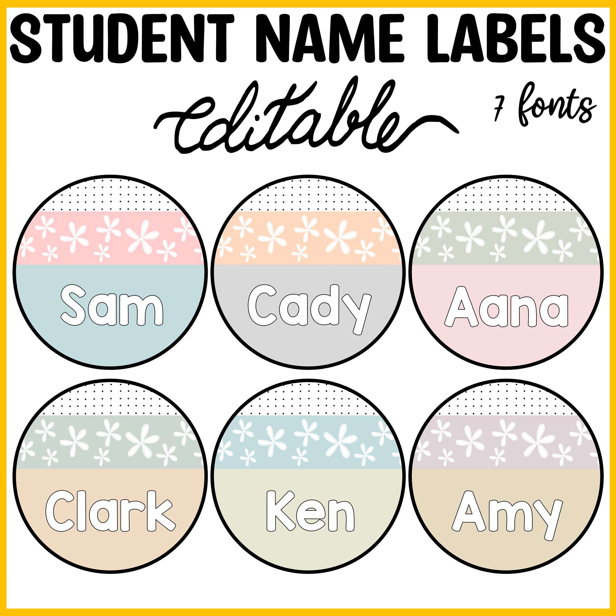 Printable Boho Dotty Floral Student Name Labels, Neutral Classroom ...