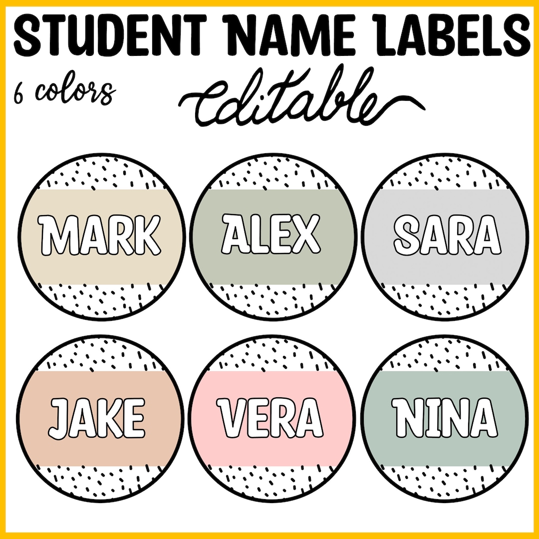 Printable Round Boho Spotty Name Tags, Circular Name Tags, Cubby Labels ...