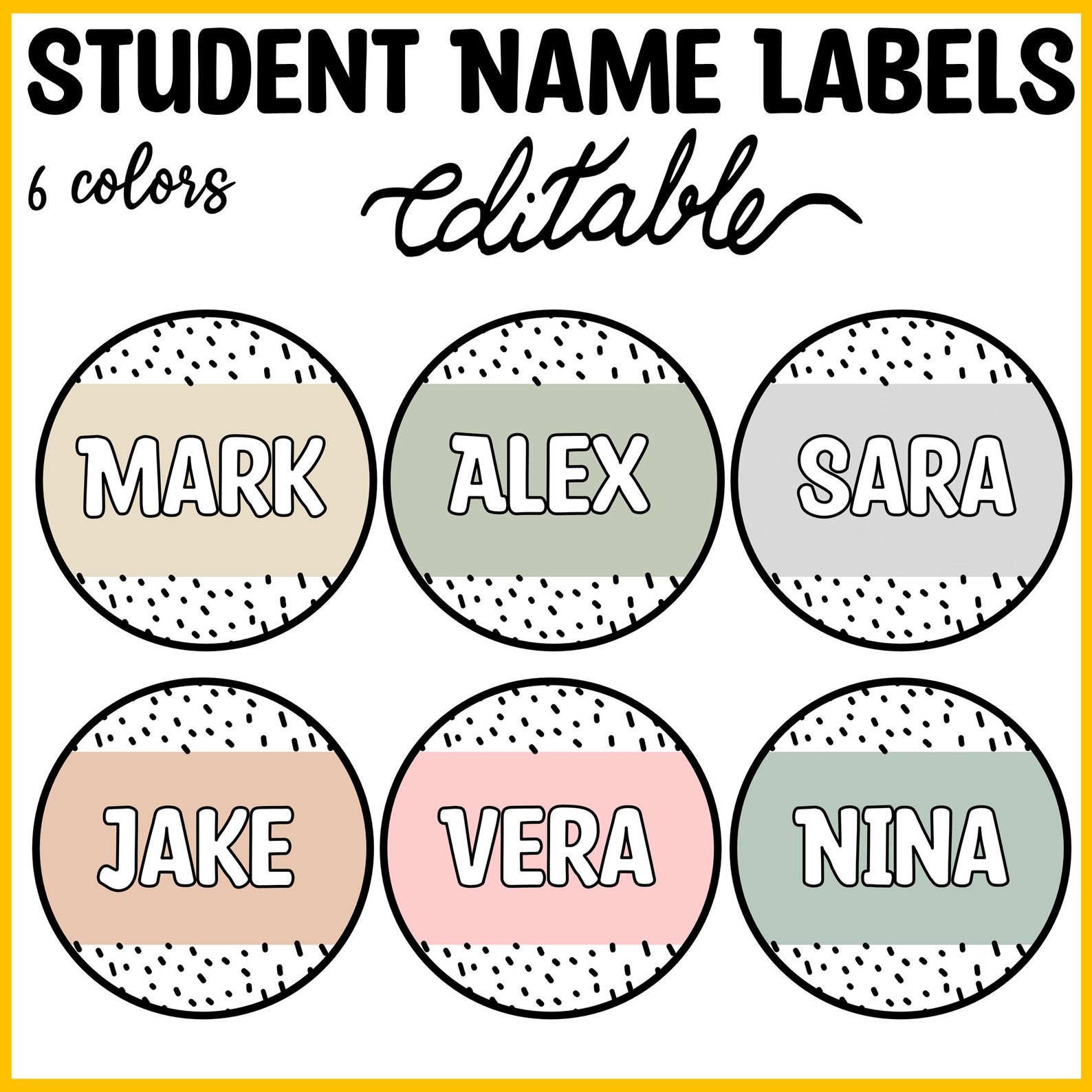 Printable Round Boho Spotty Name Tags, Circular Name Tags, Cubby Labels ...