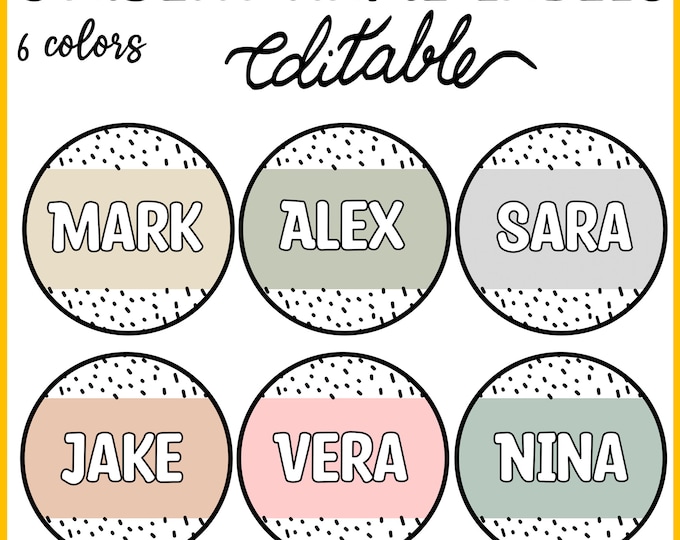 Printable Boho Spotty Neutral Student Name Labels, Round Student Name ...